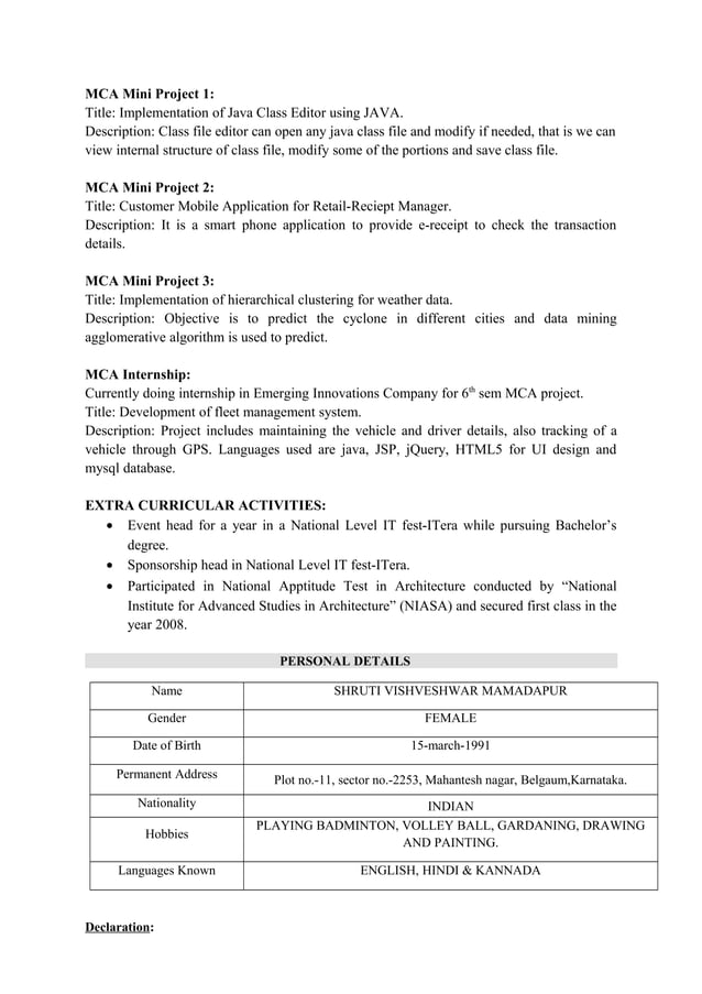 Resume | DOC | Programming Languages | Computing