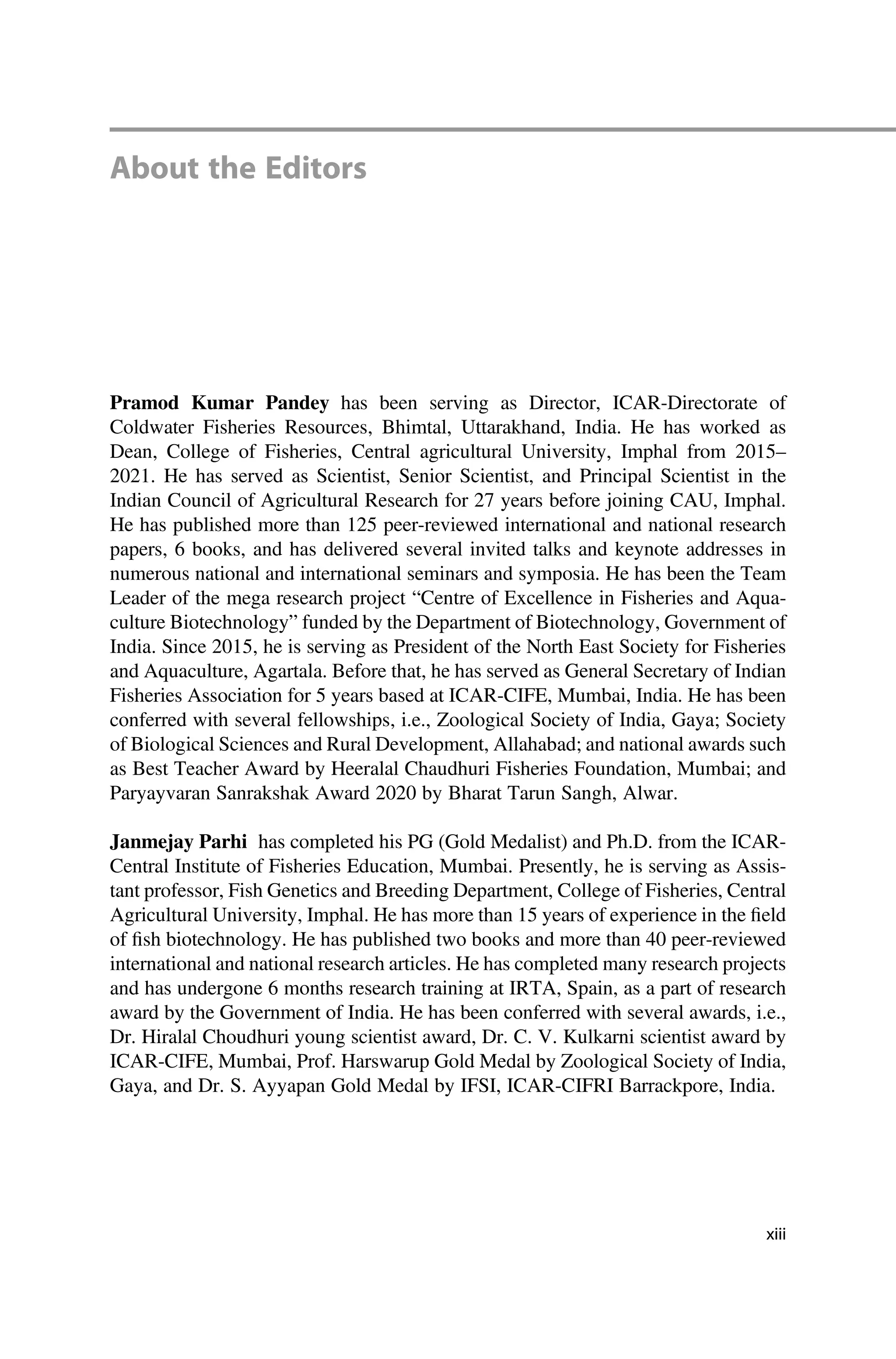 Advances In Fisheries Biotechnology Pramod Kumar Pandey Janmejay Parhi ...