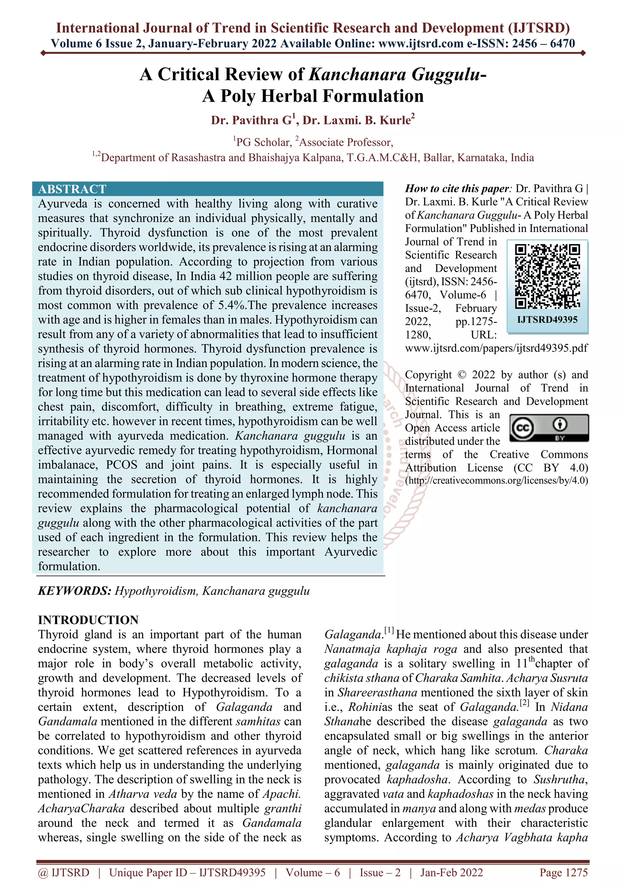A Critical Review of Kanchanara Guggulu A Poly Herbal Formulation | PDF