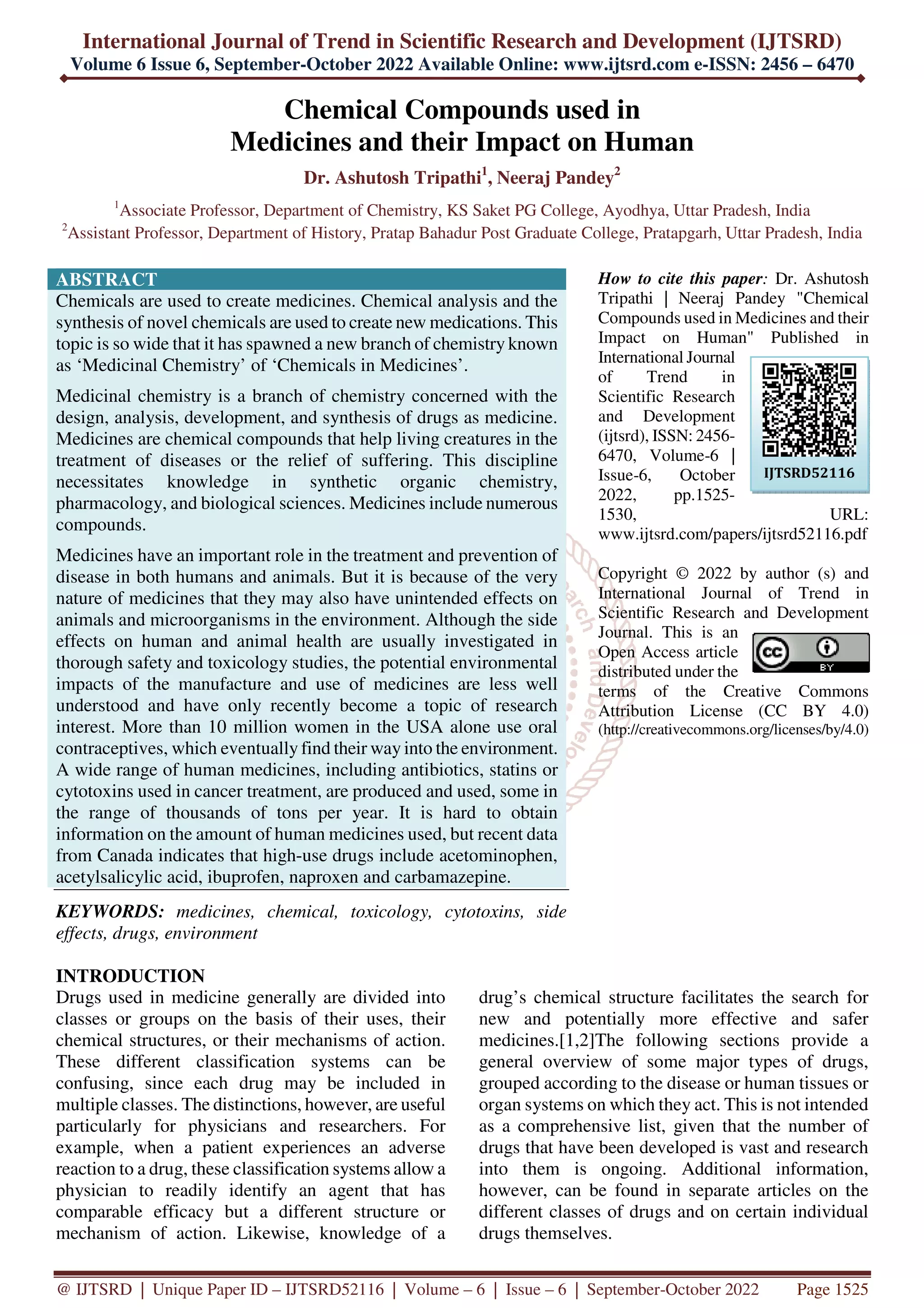 Chemical Compounds used in Medicines and their Impact on Human | PDF