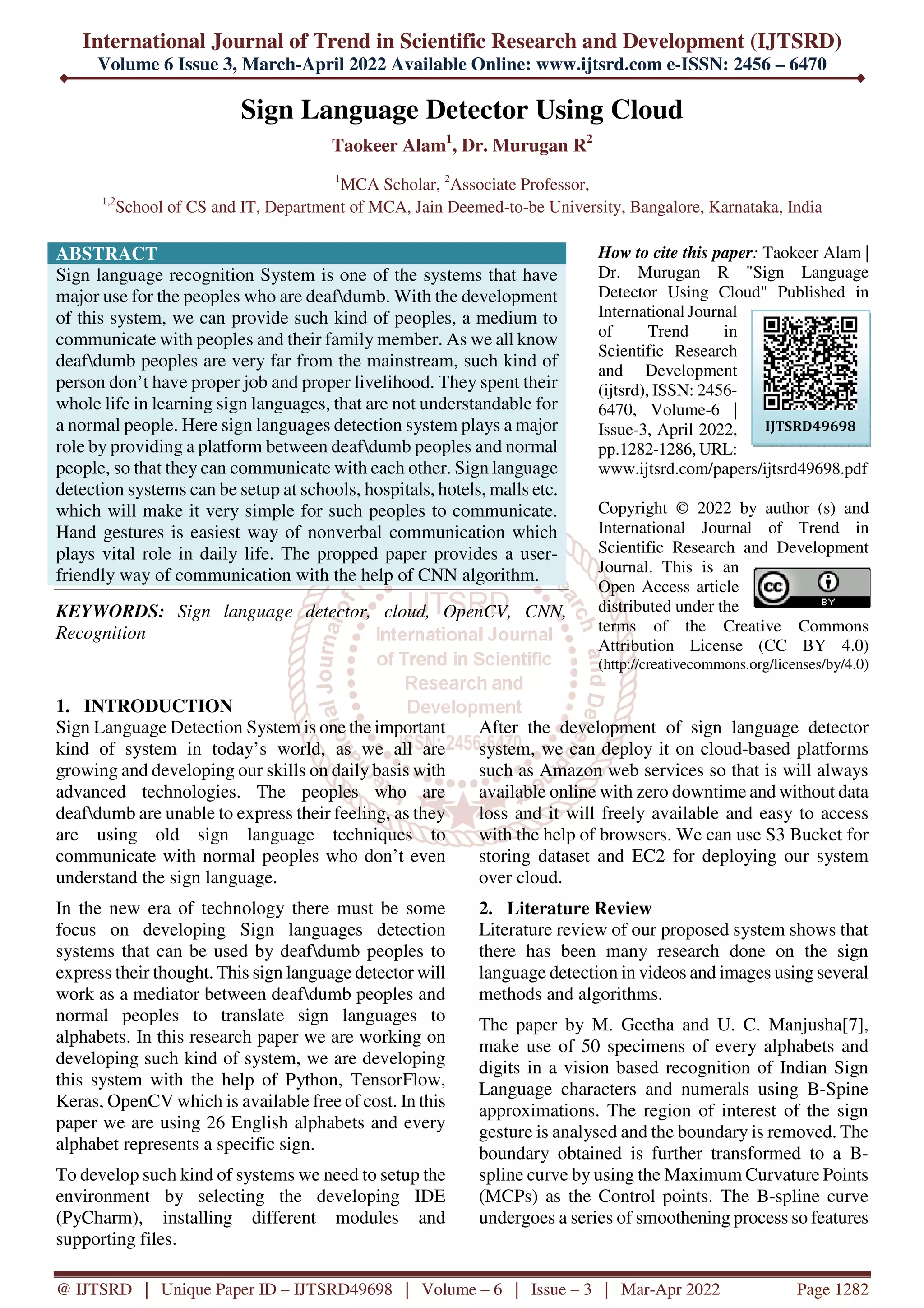 Sign Language Detector Using Cloud | PDF