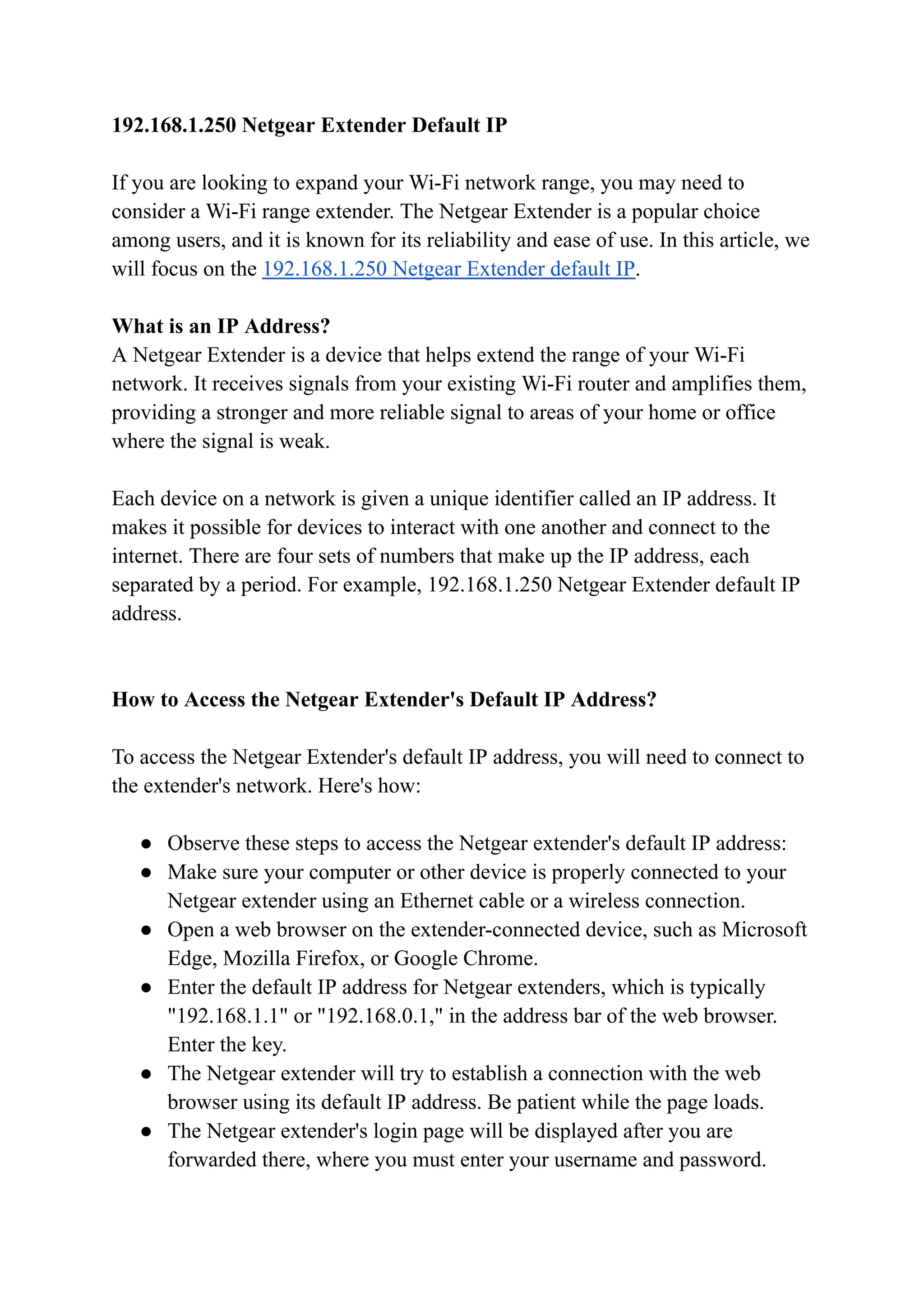 192.168.1.250 Netgear Extender Default IP | PDF | Computer Networking | Computing