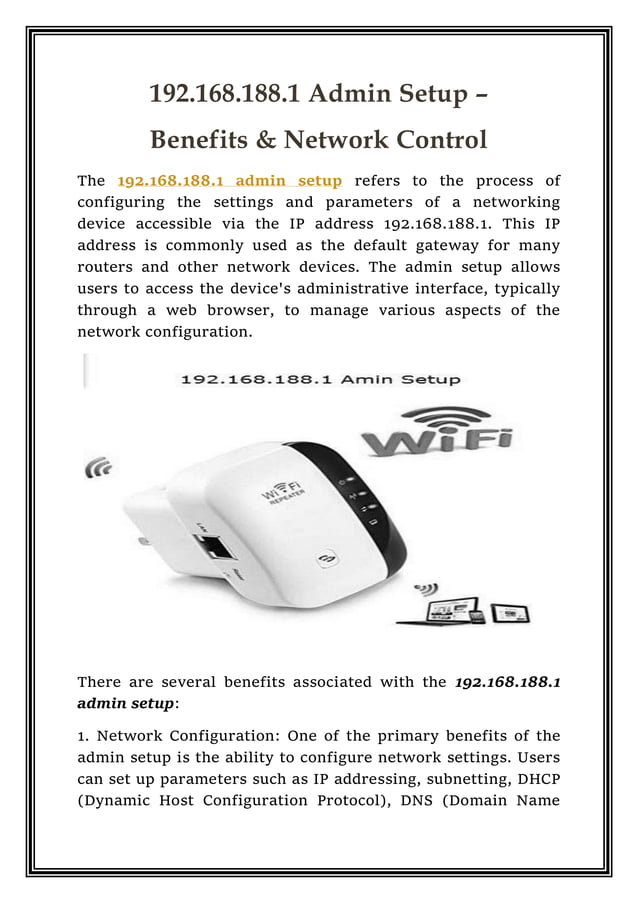 192.168.188.1 Admin Setup – Benefits & Network Control | PDF