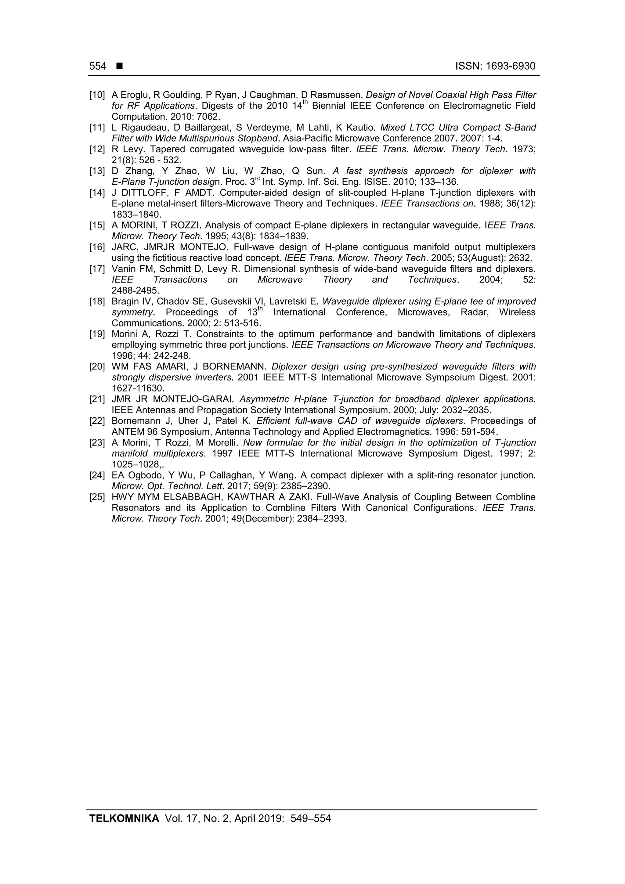 K-band waveguide T-junction diplexer for satellite communication | PDF