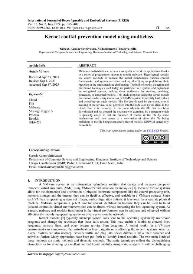 Kernel rootkit prevention model using multiclass | PDF