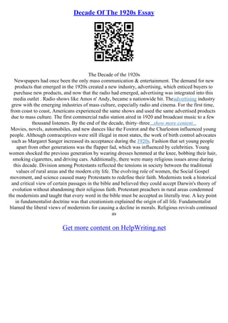 1920S Essay | PDF