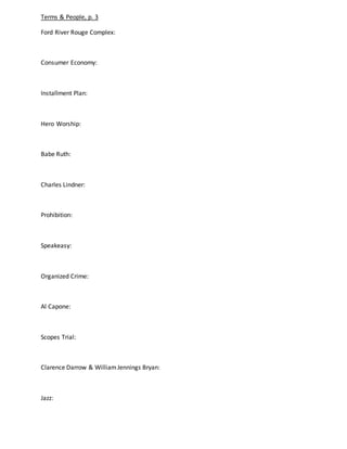 1920's unit packet blank | DOCX | Jazz | Music