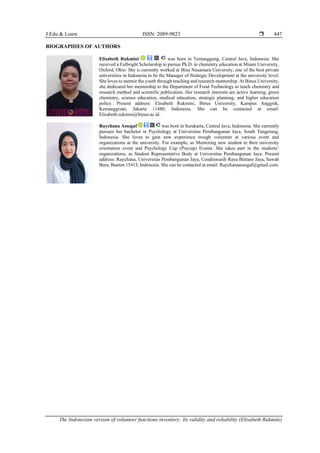 The Indonesian version of volunteer functions inventory: Its validity and reliability | PDF