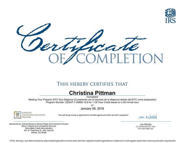 EITC Due Diligence Certificate | PDF