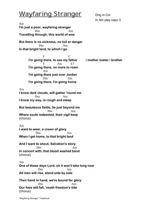 Wayfaring Stranger Guitar Chords