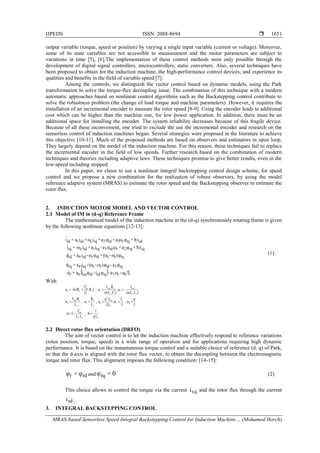 MRAS-based Sensorless Speed Integral Backstepping Control for Induction Machine, using a Flux ...