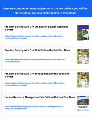 Problem Solving with C++ 9th Edition Savitch Test Bank | PDF
