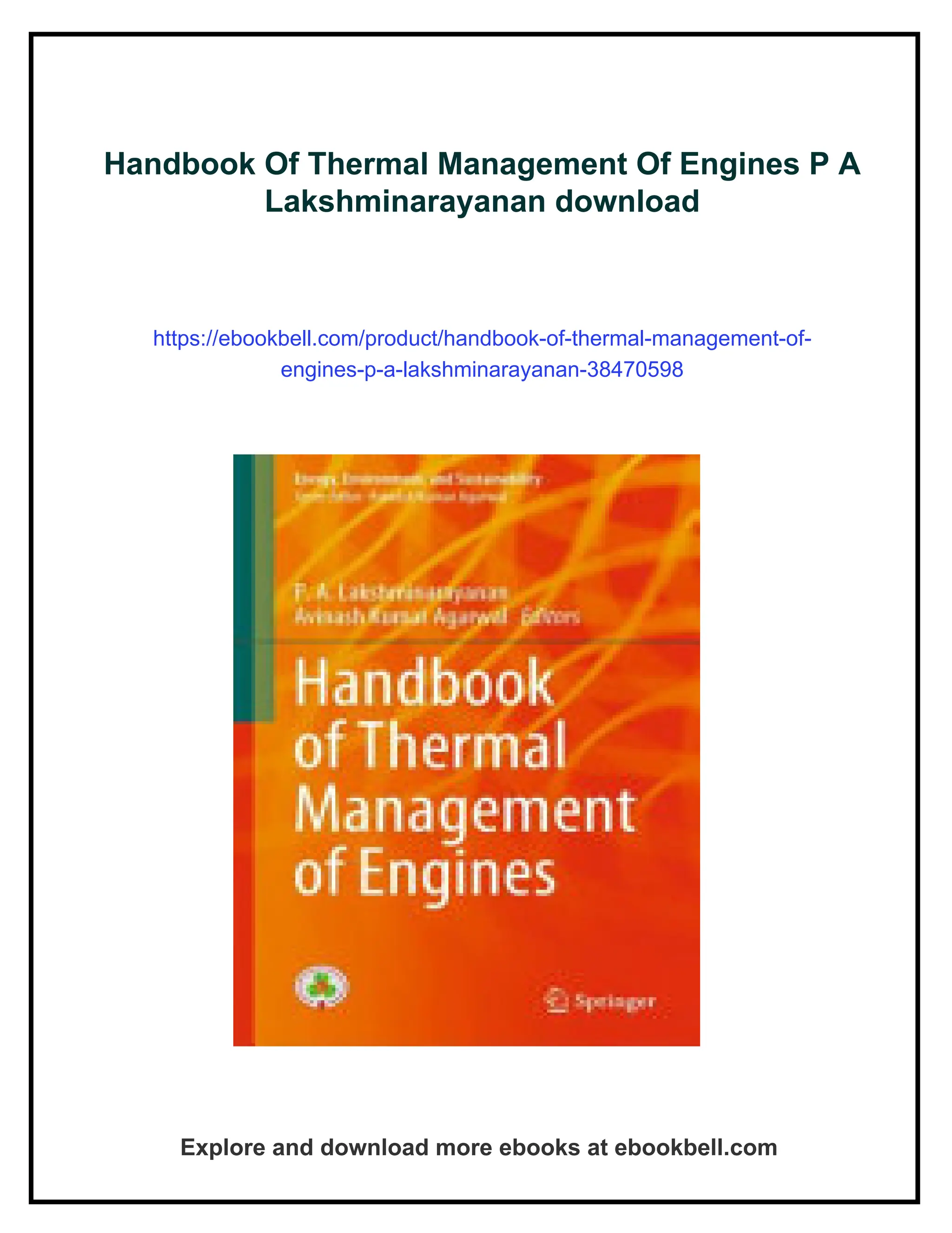 Handbook Of Thermal Management Of Engines P A Lakshminarayanan | PDF