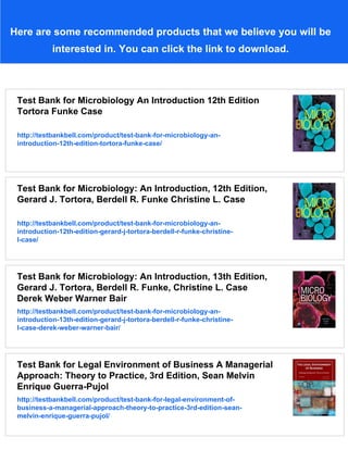 Microbiology An Introduction 9th Edition Tortora Funke Case Test Bank | PDF