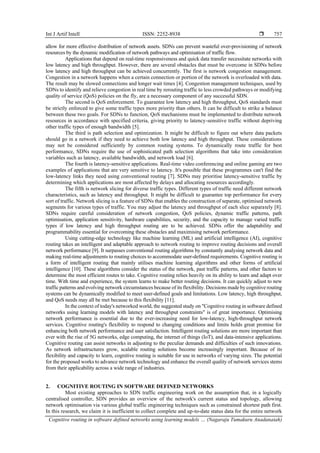 Cognitive routing in software defined networks using learning models with latency and throughput ...