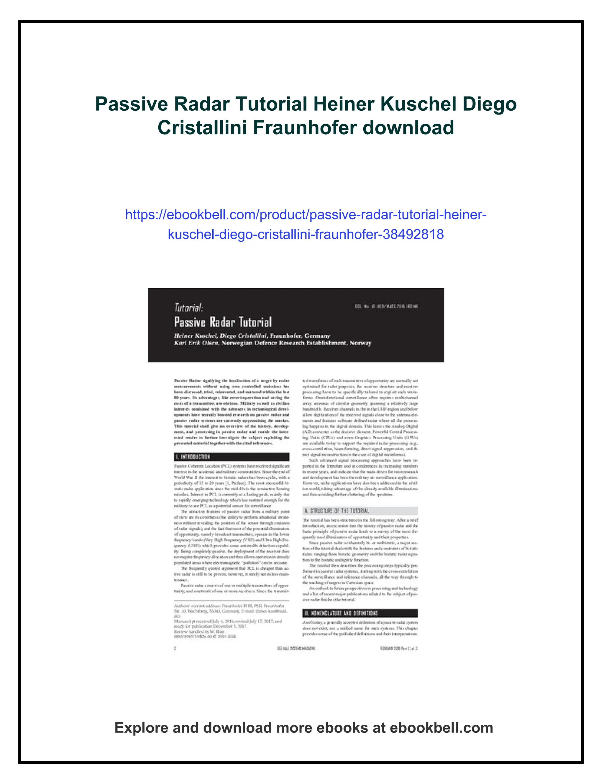 Passive Radar Tutorial Heiner Kuschel Diego Cristallini Fraunhofer | PDF