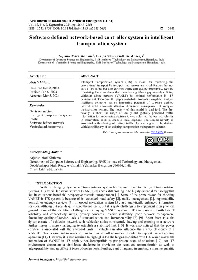 Software defined network-based controller system in intelligent transportation system | PDF
