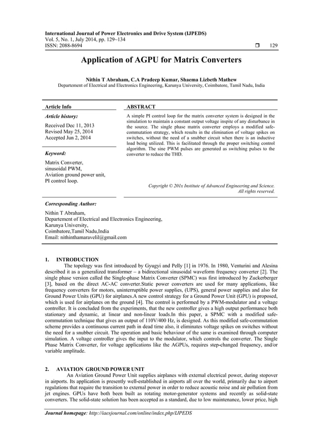 Application of AGPU for Matrix Converters | PDF