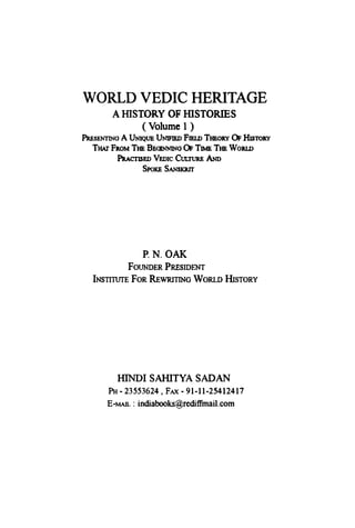 World Vedic Heritage History Of Histories P N Oak | PDF