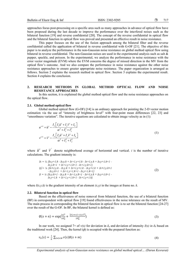 Experimental analysis of non-Gaussian noise resistance on global method optical flow using ...