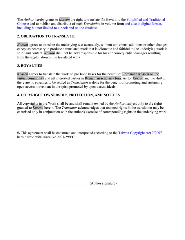 Translation Agreement for OA handbook | PDF