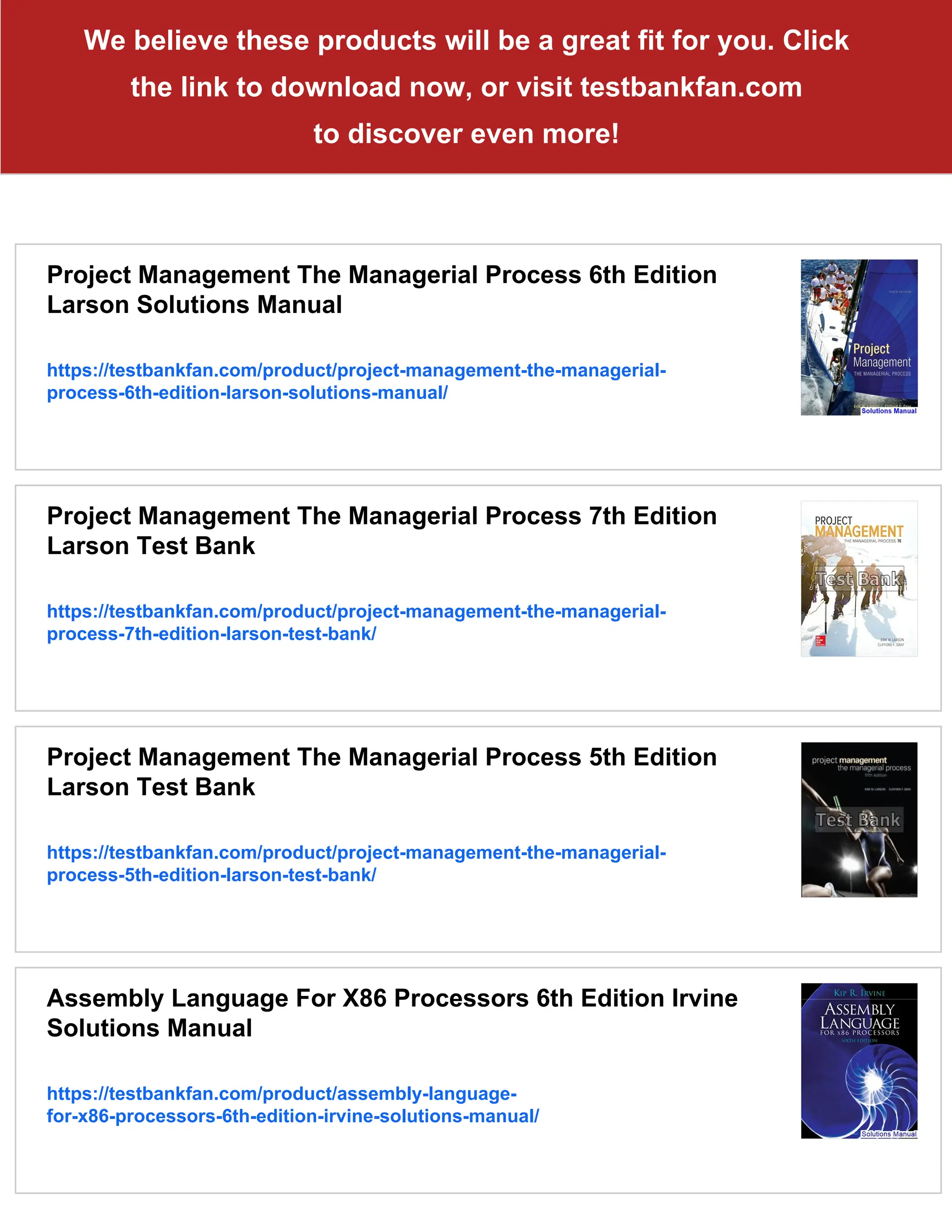 Project Management The Managerial Process 6th Edition Larson Test Bank ...