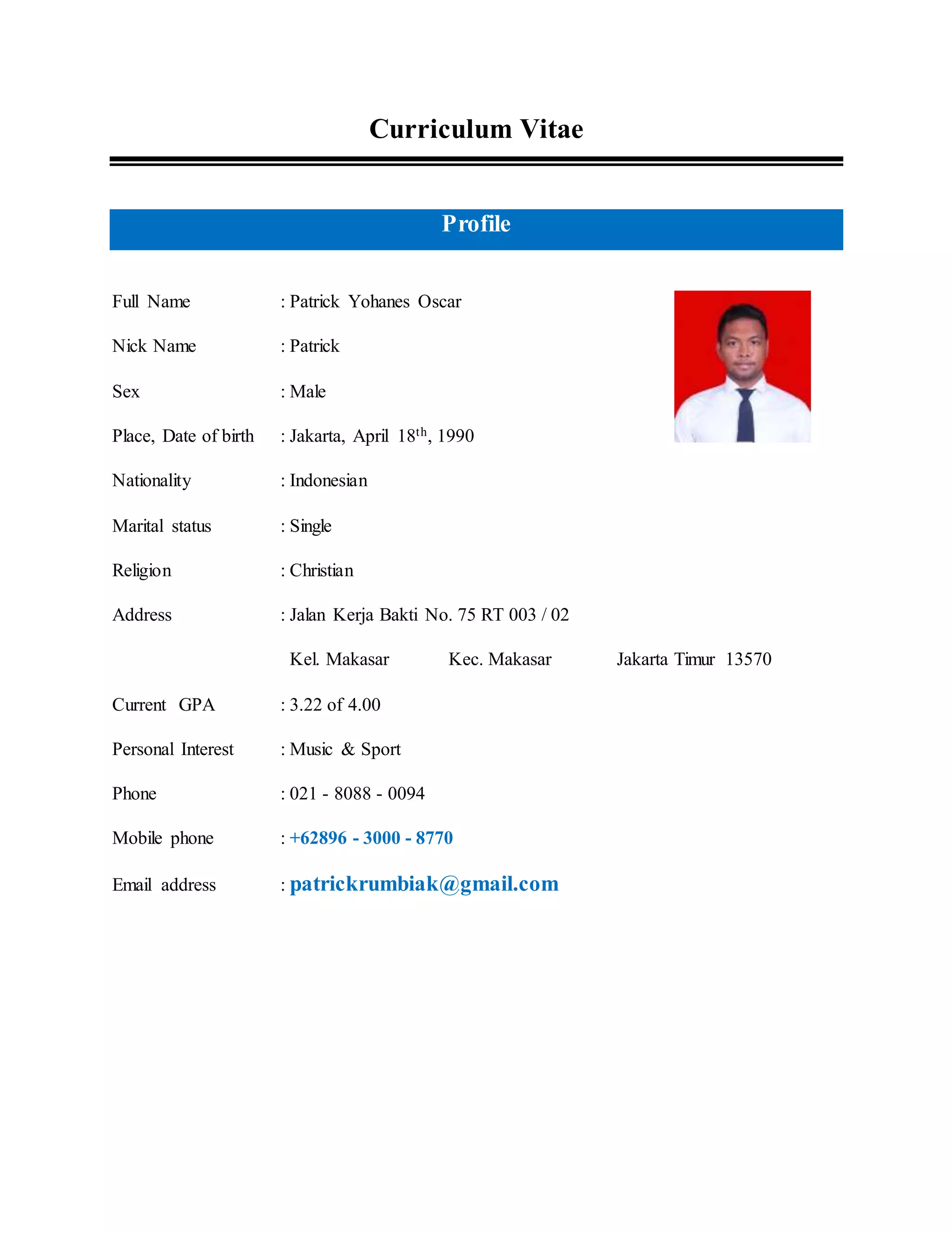 CV Patrick Oscar Yohanes | DOCX