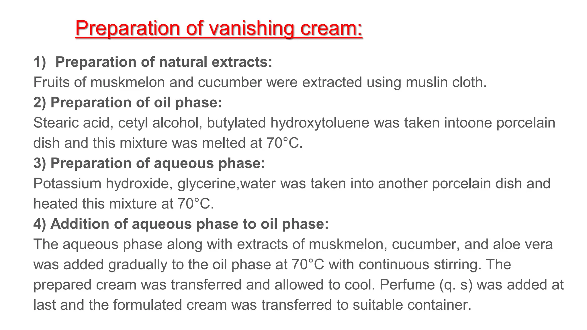 Formulation and preparation of cold cream and vanishing cream | PDF