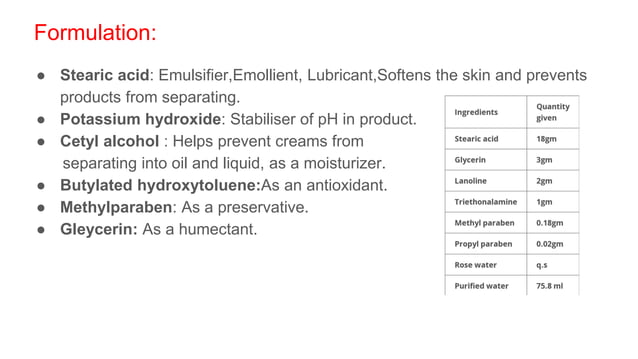 Formulation and preparation of cold cream and vanishing cream | PDF