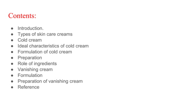 Formulation and preparation of cold cream and vanishing cream | PDF