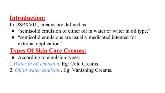 Formulation and preparation of cold cream and vanishing cream | PDF