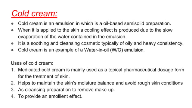 Formulation and preparation of cold cream and vanishing cream | PDF