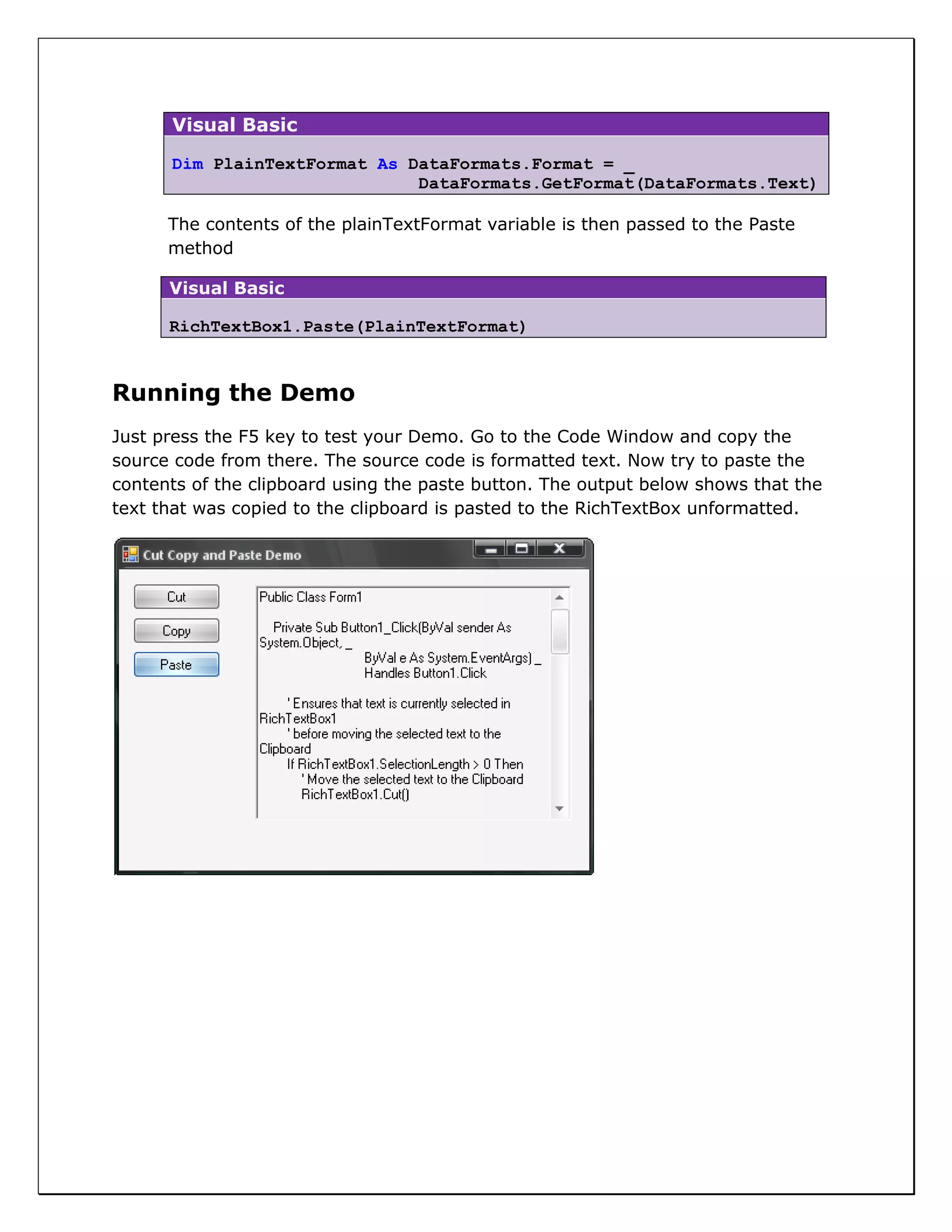 Paste Only Plain Text In Richtextbox Control Using Visual Basicnet