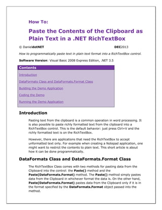Paste Only Plain Text in RichTextBox Control using Visual Basic.Net