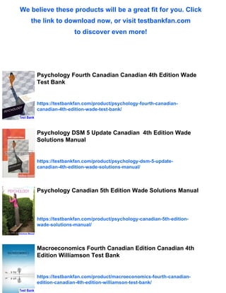 Psychology Fourth Canadian Canadian 4th Edition Wade Solutions Manual | PDF