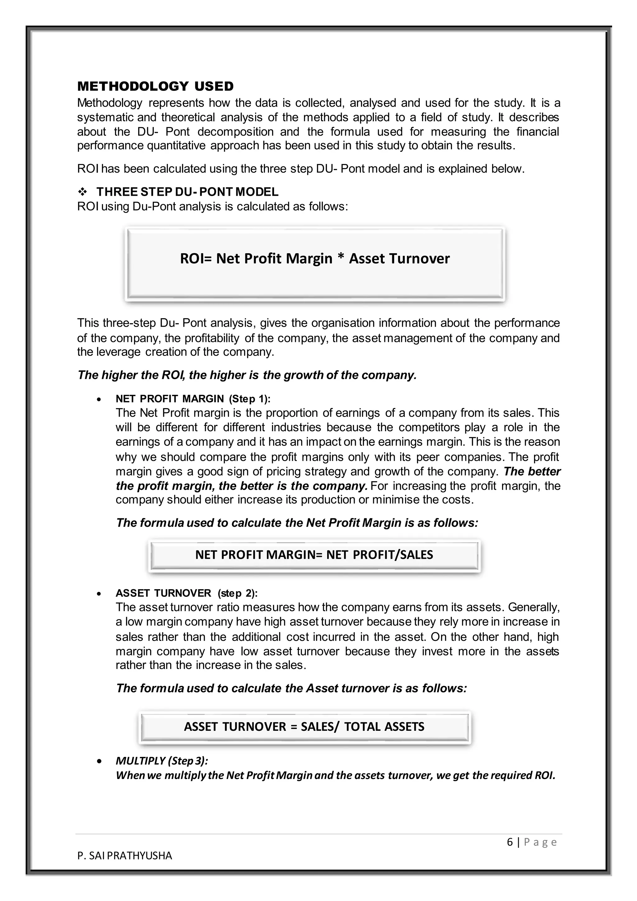 Financial analysis using DU- PONT ANALYSIS BY P. SAI PRATHYUSHA | DOCX