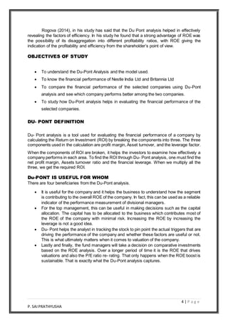 Financial analysis using DU- PONT ANALYSIS BY P. SAI PRATHYUSHA | DOCX