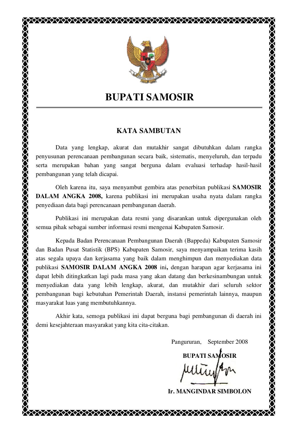 Kabupaten Samosir dalam Angka tahun 2008 | PDF