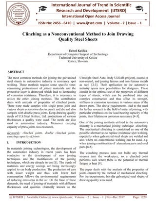 Clinching as a Nonconventional Method to Join Drawing Quality Steel Sheets | PDF