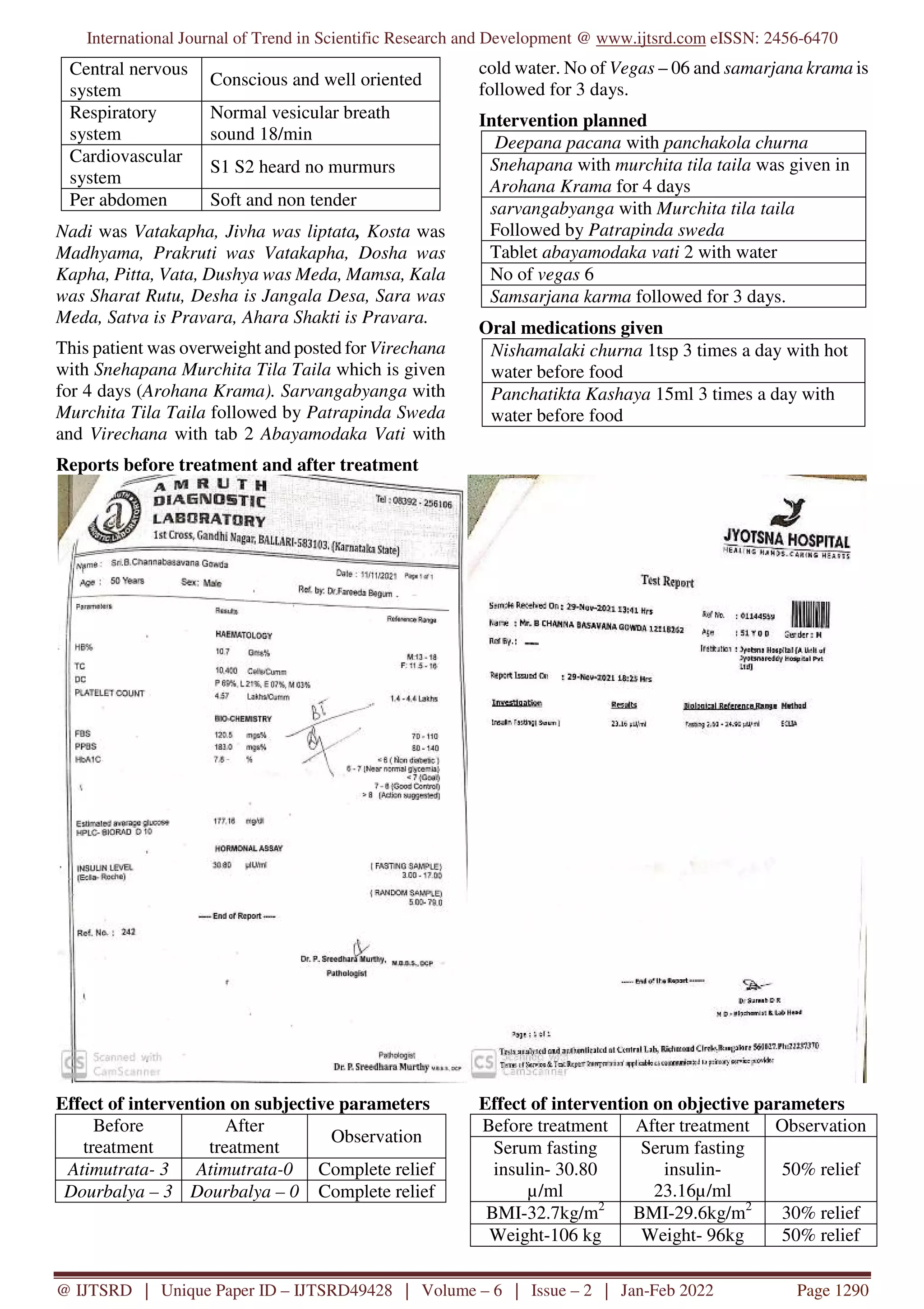Management of Insulin Resistance through Ayurveda A Case Study | PDF