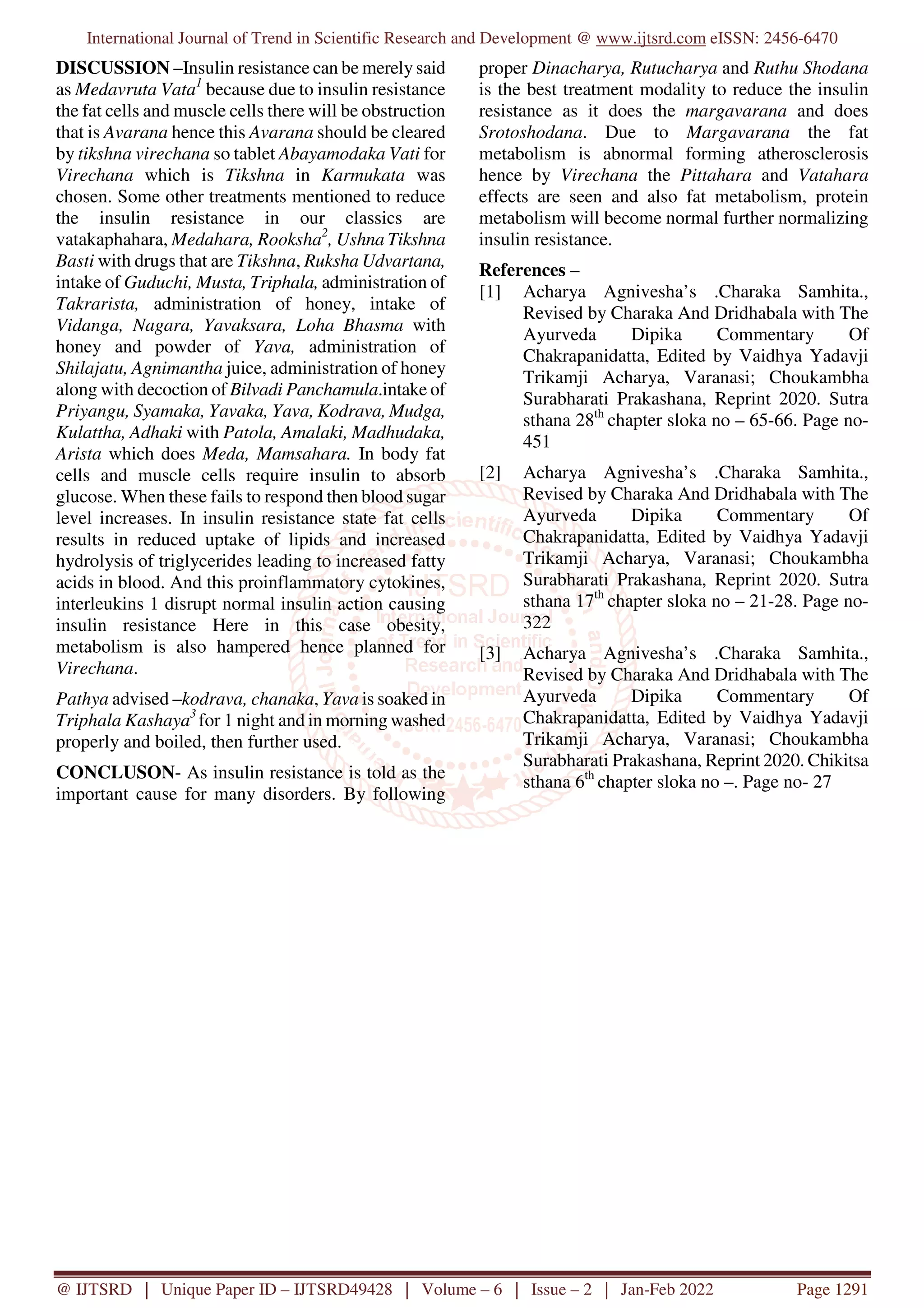 Management of Insulin Resistance through Ayurveda A Case Study | PDF