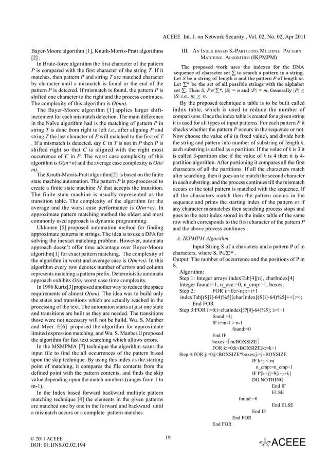 An Index Based K-Partitions Multiple Pattern Matching Algorithm | PDF