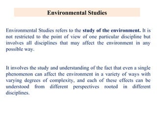 Introduction on Environmental Studies | PPT
