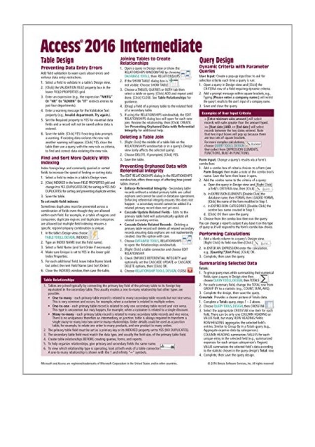 2016 Microsoft Access 2016 Intermediate Quick Reference Guide Win…