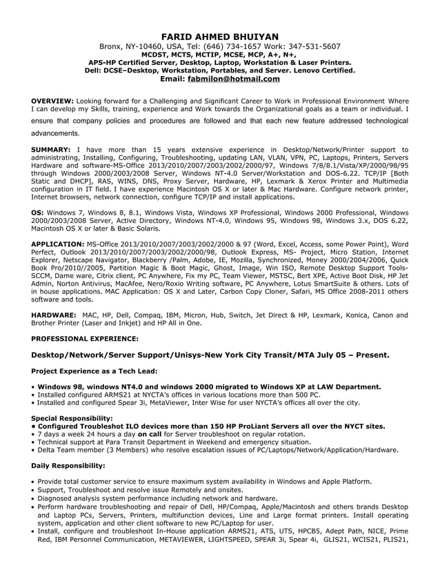 RESUME FARID BHUIYAN | DOC | Computing | Technology & Computing