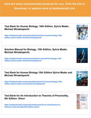 Solution Manual for Human Biology, 16th Edition, Sylvia Mader, Michael Windelspecht | PDF