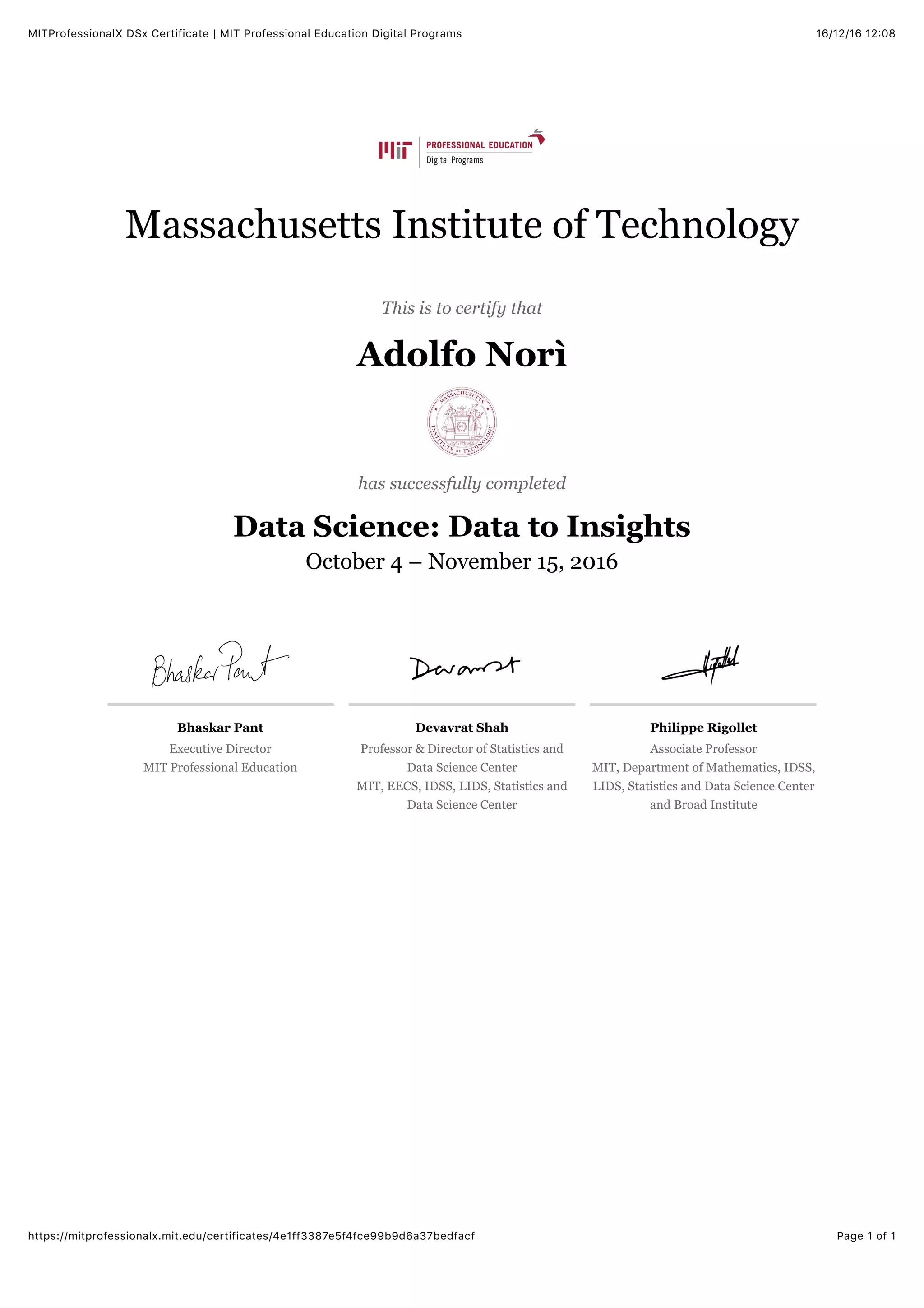 MITProfessionalX DSx Certificate | MIT Professional Education Digital ...