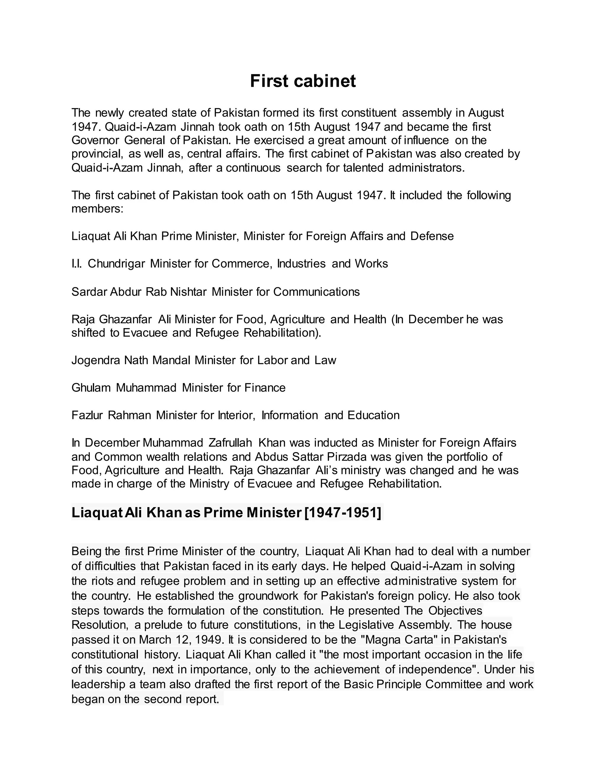 political history of pakistan 1947-58 | DOCX