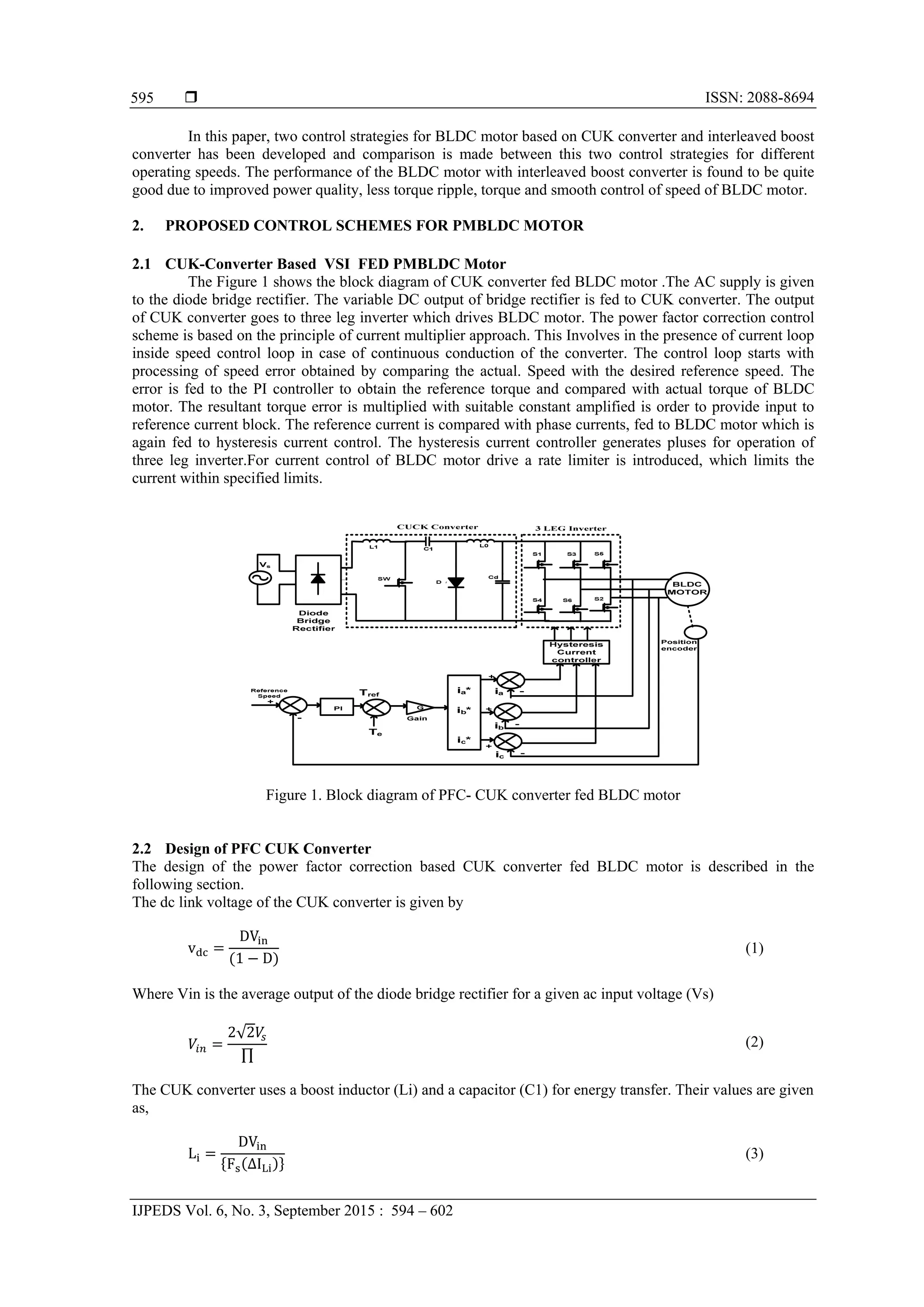 Comparison between an Interleaved Boost Converter and CUK Converter Fed BLDC motor | PDF