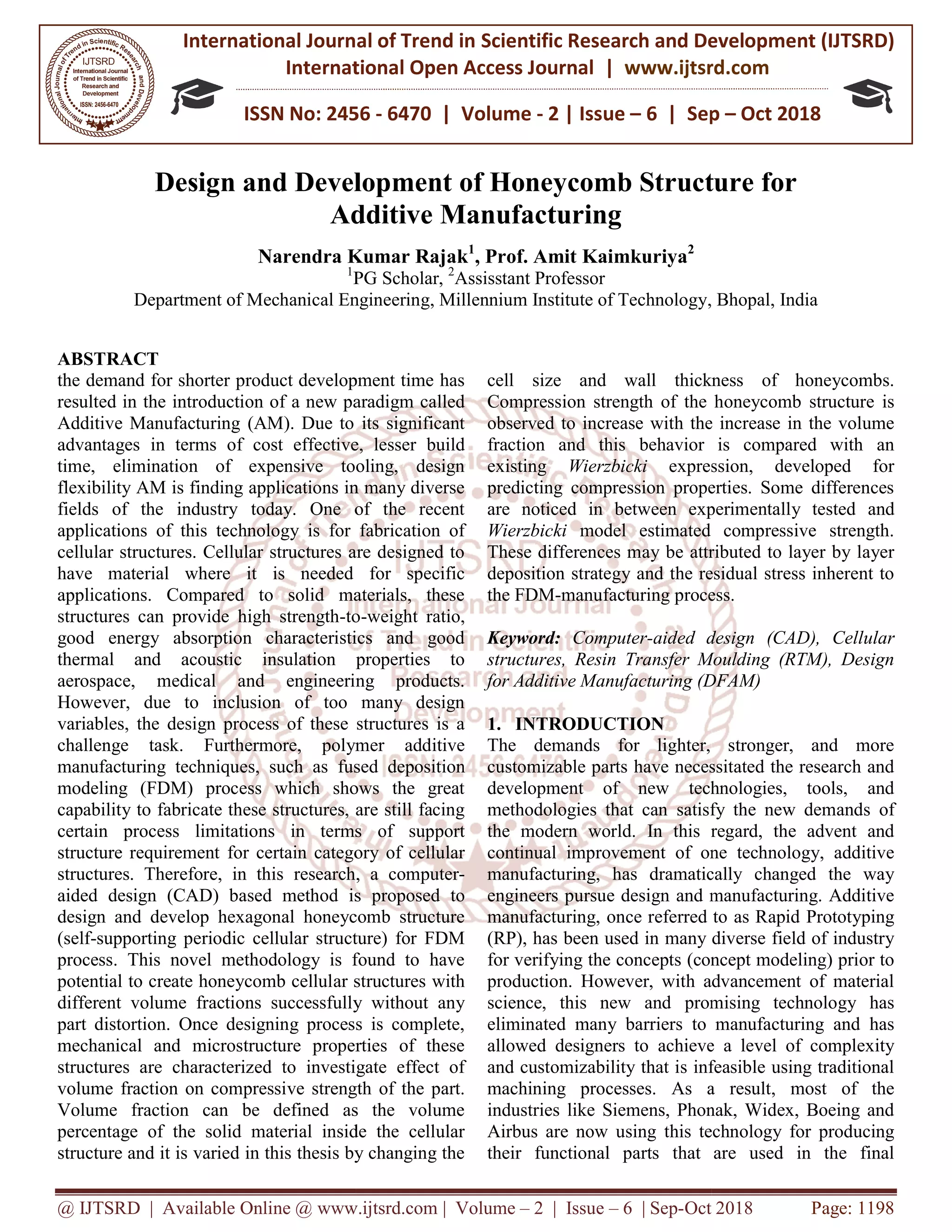 Design and Development of Honeycomb Structure for Additive ...
